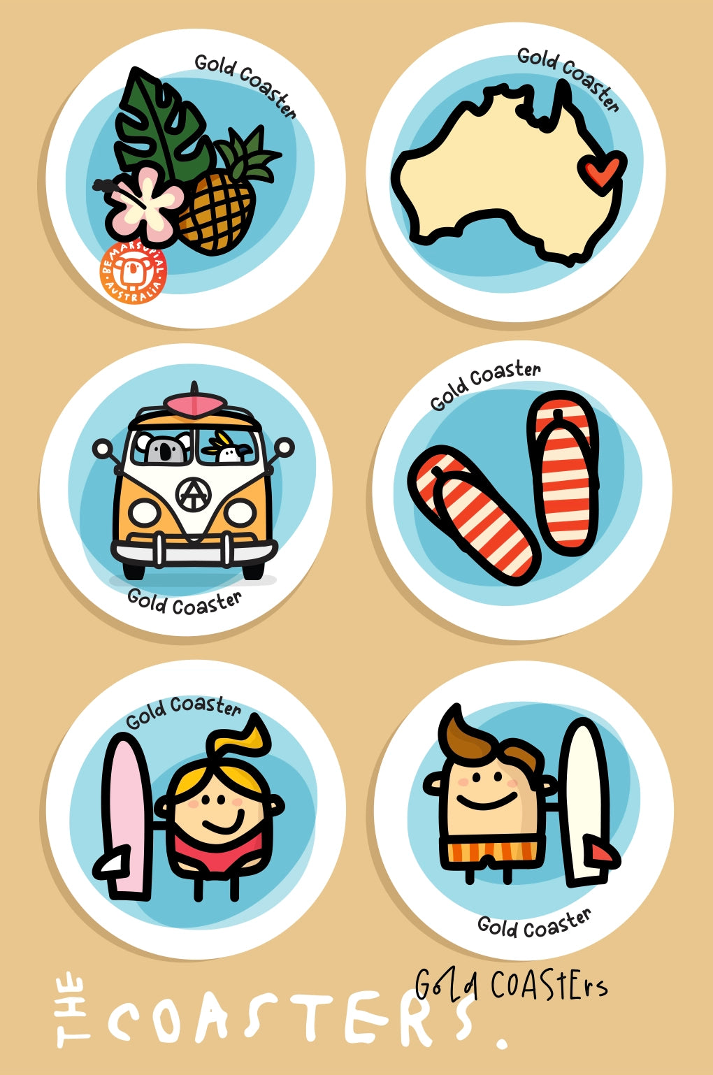 Gold Coasters (box of 6) – Be Marsupial™